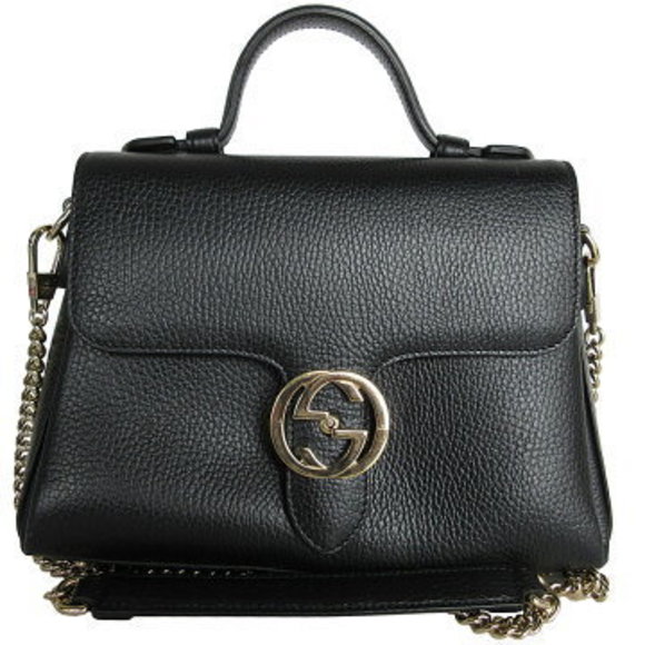 Gucci | Bags | Gucci Interlocking Gg Leather Shoulder Bag Black | Poshmark
